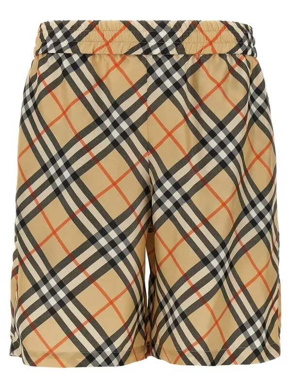 Burberry Check Silk Bermuda Shorts - Beige