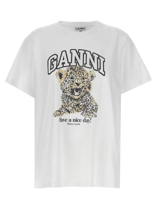 GANNI Leopard' T Shirt - White