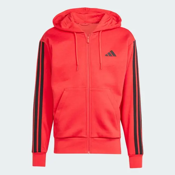 Adidas Essentials 3-stripes Fleece Hoodie Pure Ruby - Pure Ruby / Black