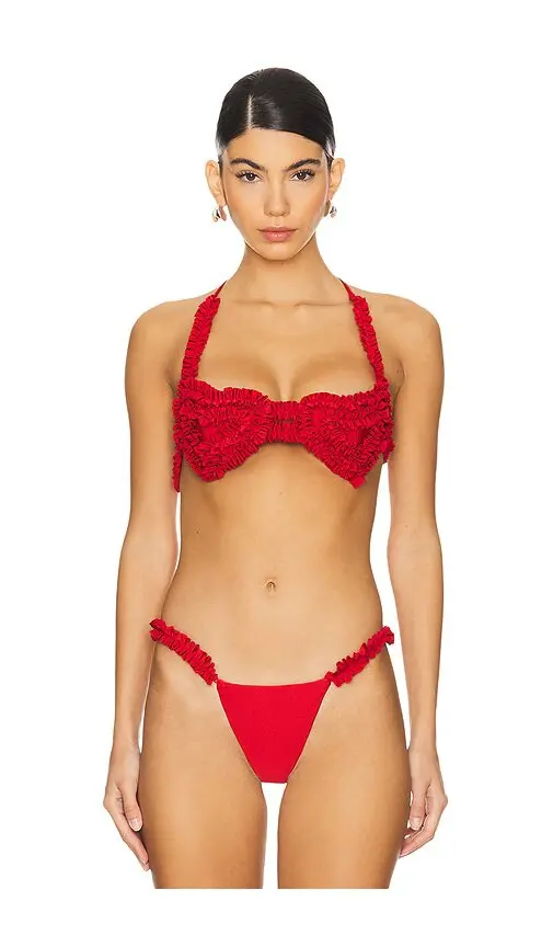 AMOR MIA Ruffled Heart Bikini Top - Red
