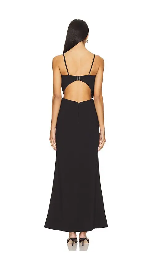 fitted lace wedding dress Bestow Black Open-Back Maxi Dress With Oversized White Bow – Club L London main image 0
