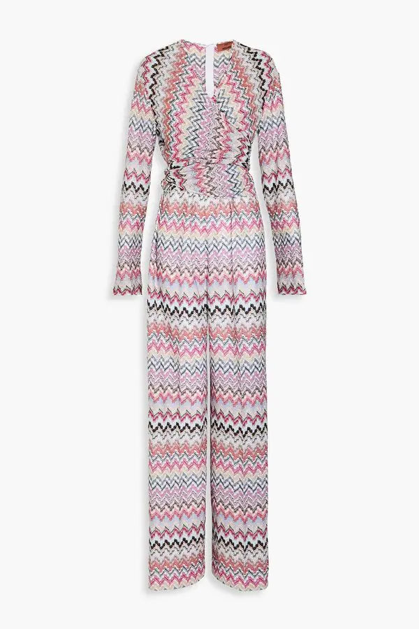 Missoni Wrap-effect Metallic Crochet-knit Jumpsuit - Fuchsia