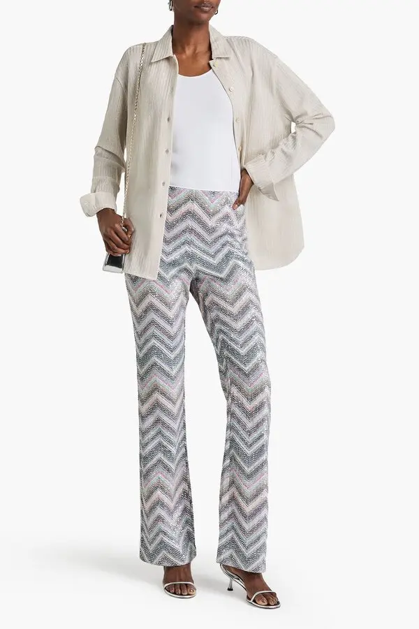 Missoni Sequined Metallic Crochet-knit Flared Pants