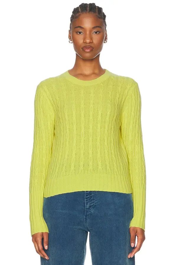 Guest In Residence Cable Shrunken Cashmere Crew Sweater - Lemon