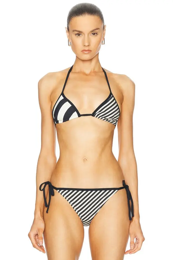 Solid & Striped The Iris Bikini Top - Noir & Khaki Stripe