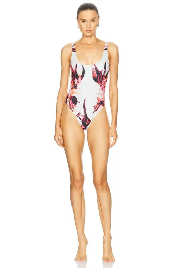 JEAN PAUL GAULTIER Flower Body Morphing Mariniere One Piece - Mint  Pale Pink  & Red