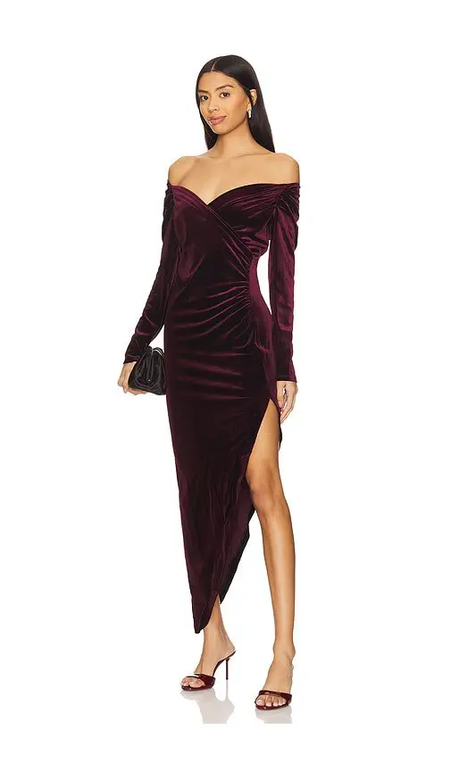 Astr The Label Sirca Off-the-shoulder Velvet Dress