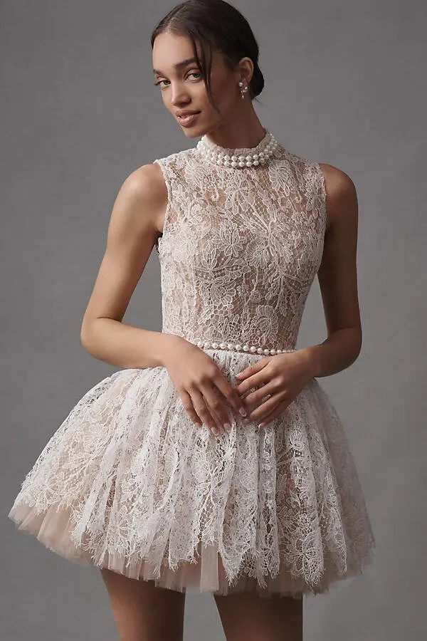 knee length dresses for ladies Paris Maraya Blanc Lace Mini Dress main image 1