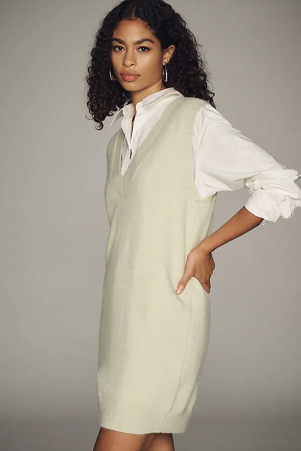 Sunday In Brooklyn Sweater Vest Mini Dress In Green - 83% Off
