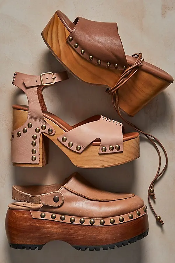 Free People Everette Platform Clogs - Tan Leather
