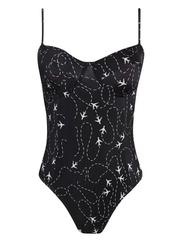 BRIGITTE Planes-print Swimsuit - Black