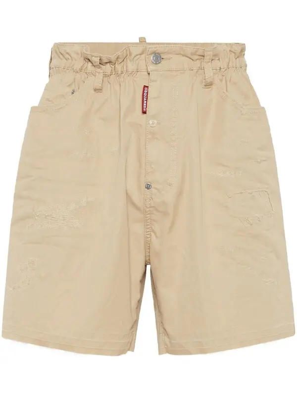 Dsquared2 Stitched Cotton Shorts - Neutrals