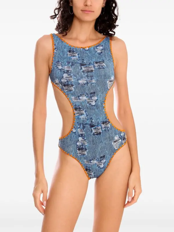 BRIGITTE Denim-print One Piece Swimsuit