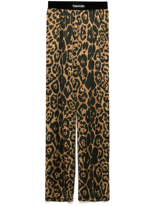 TOM FORD Leopard Print Silk Pants - Brown