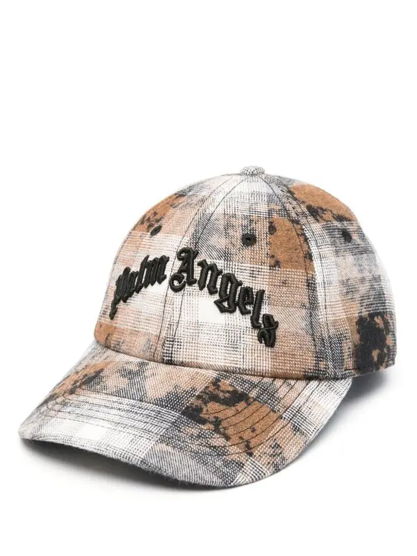 Palm Angels Curved-logo Checked Cap - Grey
