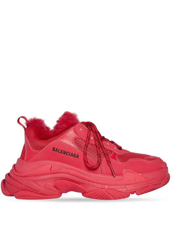Balenciaga Triple S Faux-fur Trim Sneakers - Red