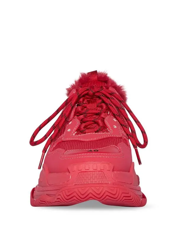 Balenciaga Triple S Faux-fur Trim Sneakers - Red