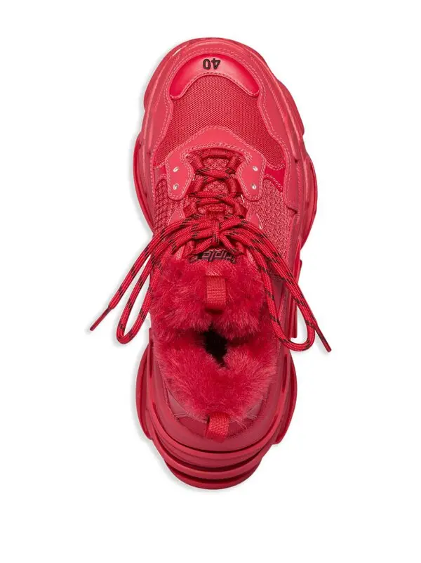 Balenciaga Triple S Faux-fur Trim Sneakers - Red