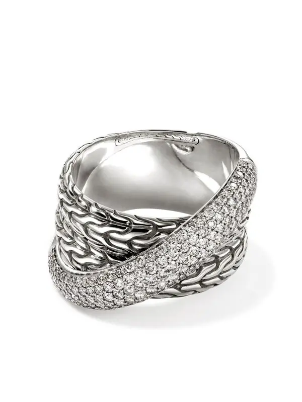 John Hardy Sterling Essential Crossover Diamond Ring - Silver