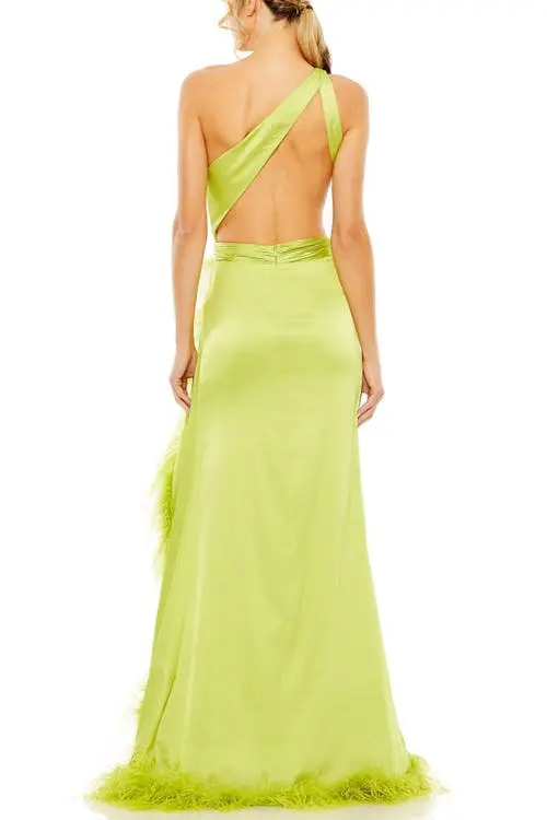 Mac Duggal One-shoulder Feather Gown - Lime