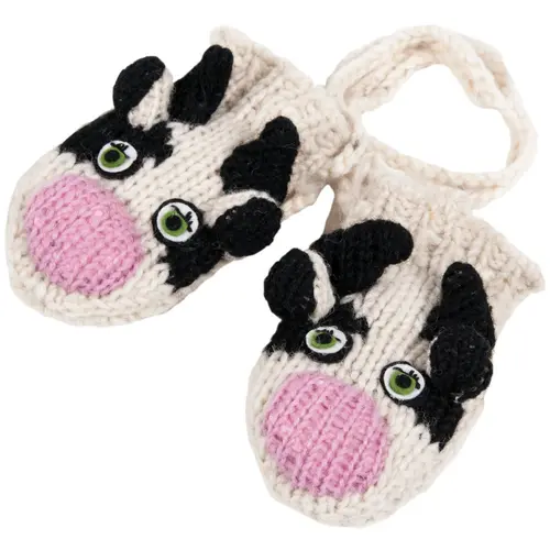NIRVANNA DESIGNS Milk Cow Knitted Mittens - White