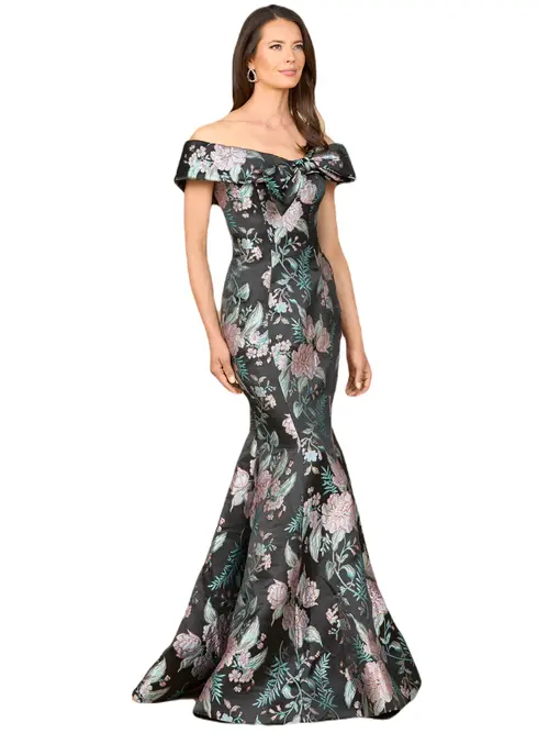 LARA NEW YORK Floral Brocade Off-shoulder Dress - Black/multi