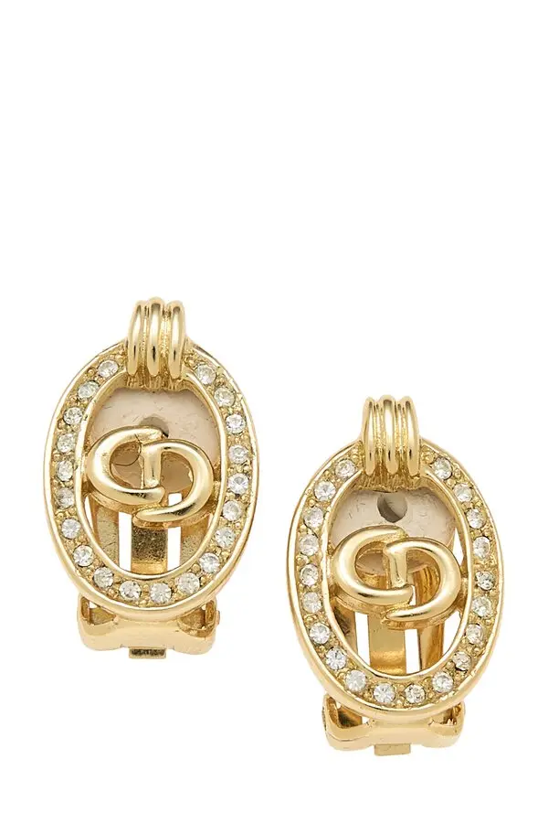 Dior Crystal 'cd' Oval Earrings - Gold