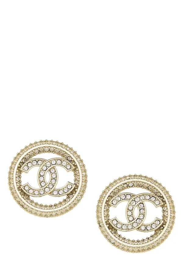 Chanel Crystal 'cc' Circle Earrings - Gold
