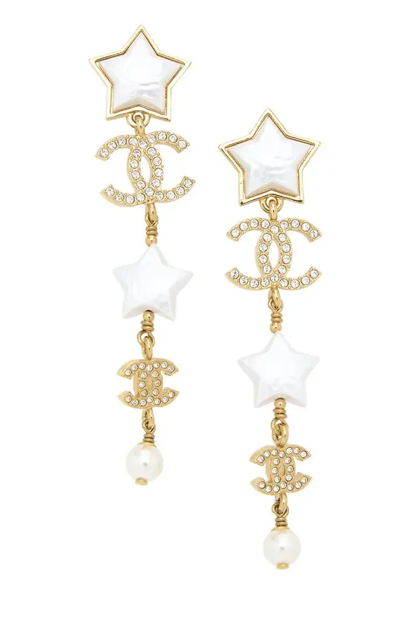 Chanel Cc Star Dangle Earrings - Silver