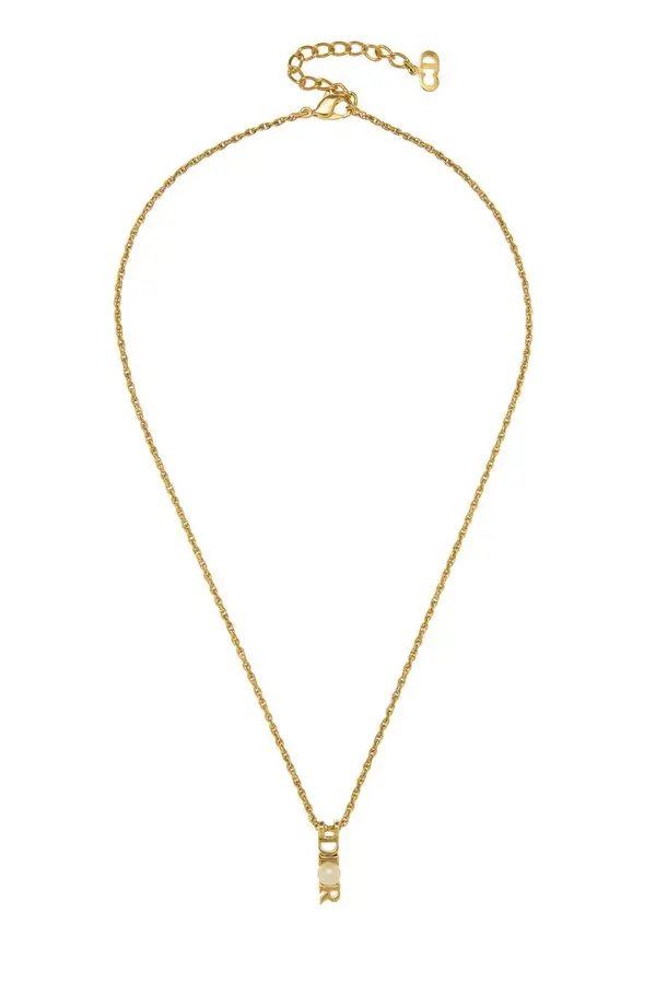 Dior Chain Necklace With Faux Pearl Pendant - Gold