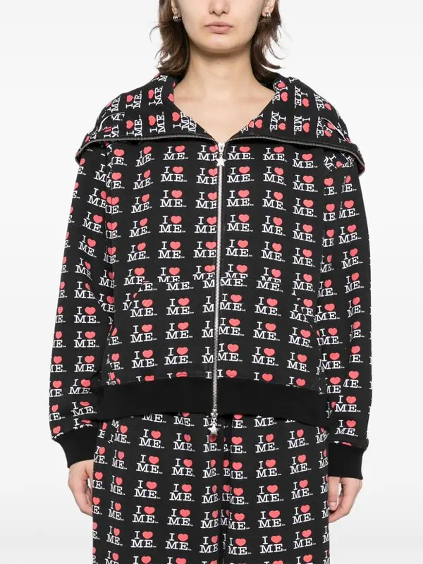 Ashley Williams I Heart Me Printed Zip Up Hoodie In Black - 54