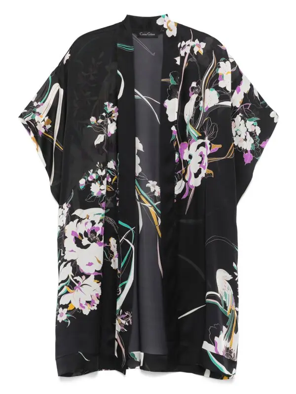 Carine Gilson Floral-print Silk Robe - Black