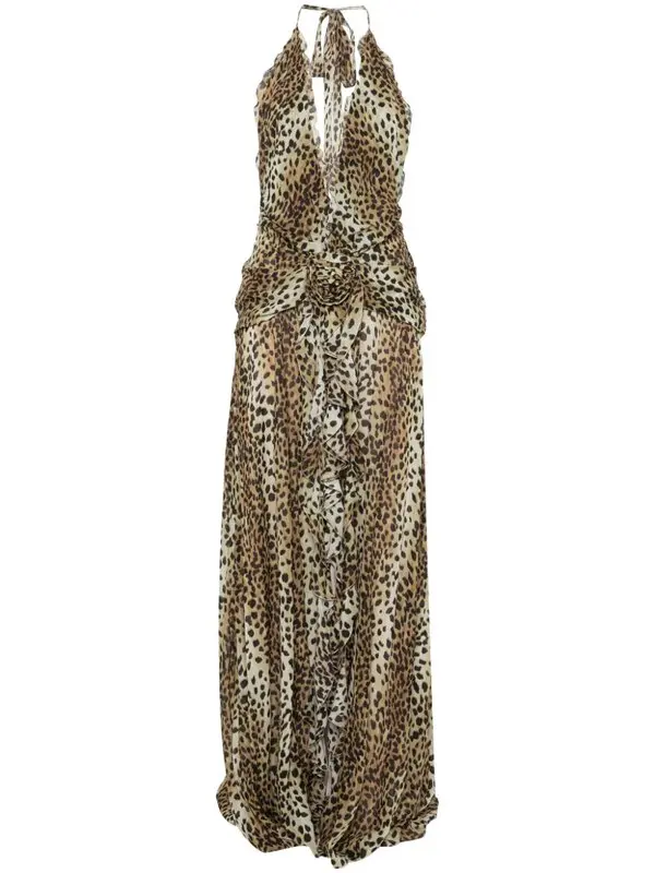 Blumarine Leopard-print Georgette Maxi Dress
