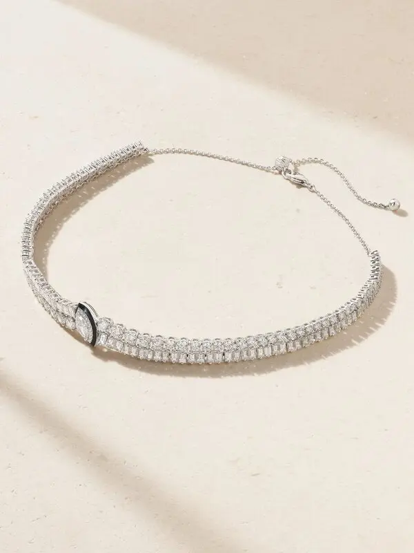 KAMYEN 18-karat White Gold, Diamond And Enamel Necklace - Silver