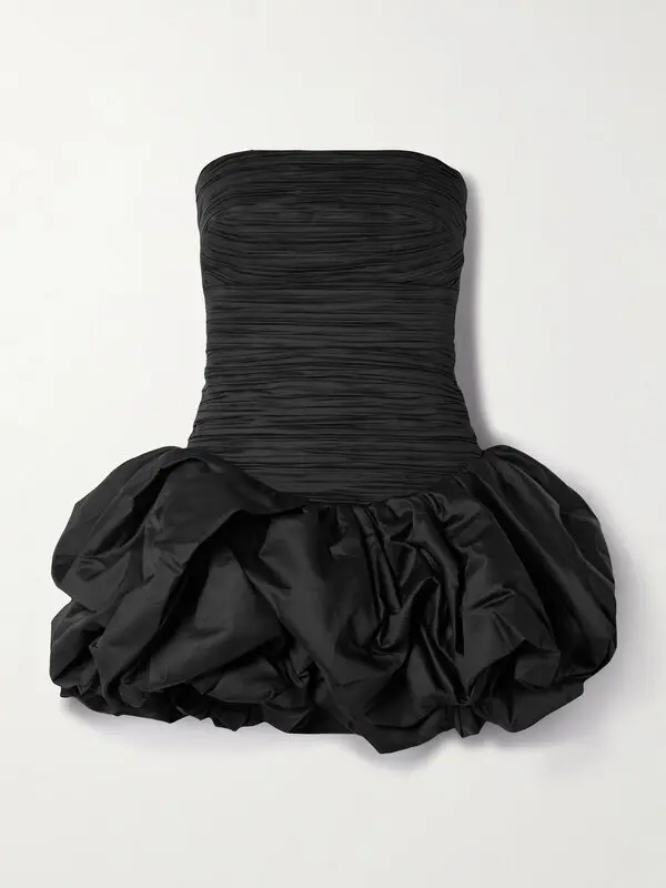 Aje Violette Strapless Ruched Cotton Mini Dress - Black