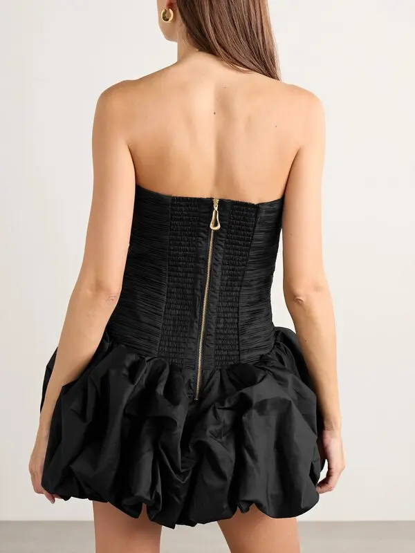 Aje Violette Strapless Ruched Cotton Mini Dress - Black