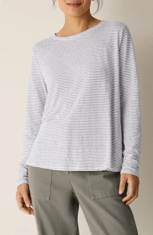 Eileen Fisher Stripe Organic Linen Long Sleeve T-shirt - Bay Leaf