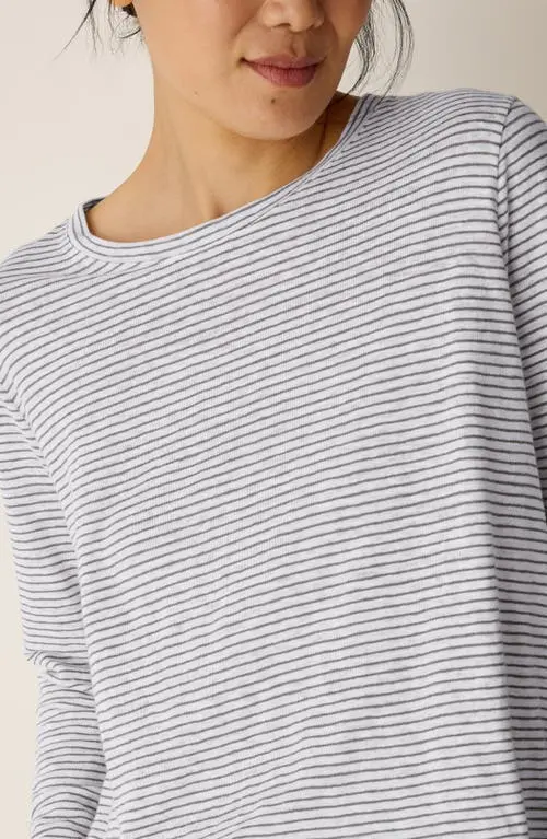 Eileen Fisher Stripe Organic Linen Long Sleeve T-shirt - Bay Leaf