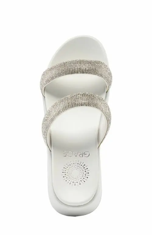 GRACE FOOTWEAR Boca Leather Slip-on Wedge Sandals - Silver