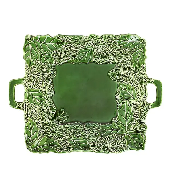VIETRI Lastra Holiday Figural Handled Square Platter - Green