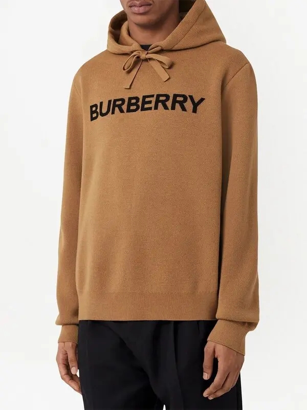 Burberry Logo Intarsia Wool-Cotton Oversized Hoodie In Brown - 10
