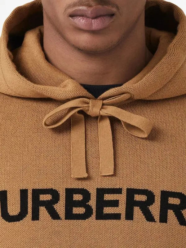 Burberry Logo Intarsia Wool-Cotton Oversized Hoodie In Brown - 10