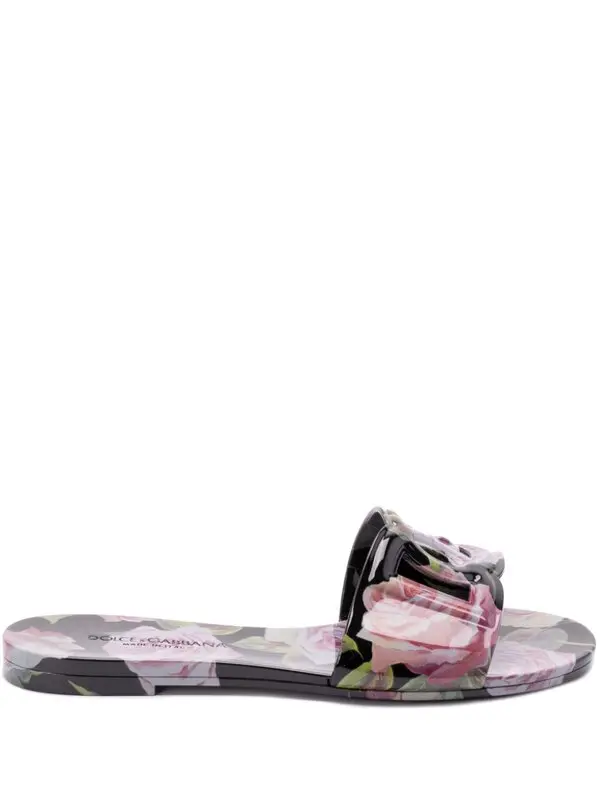 Dolce & Gabbana Rose-print Slides - Black