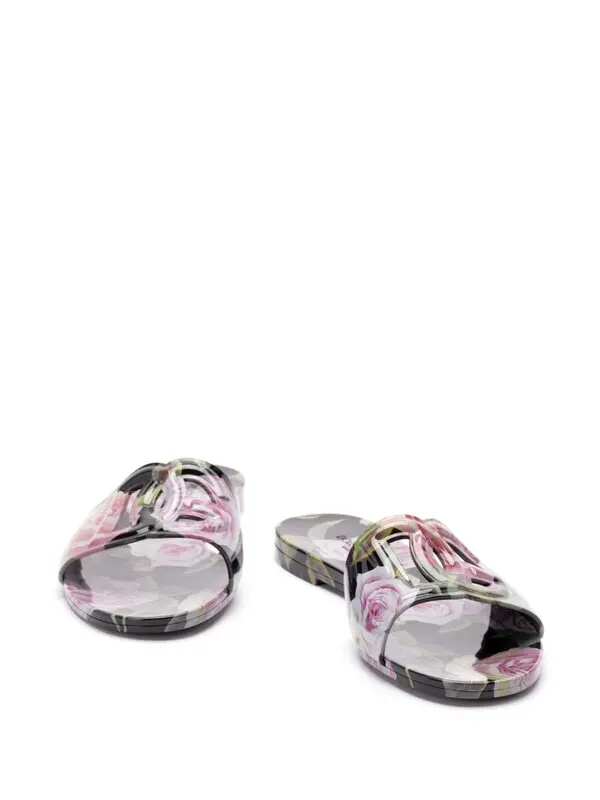 Dolce & Gabbana Rose-print Slides - Black