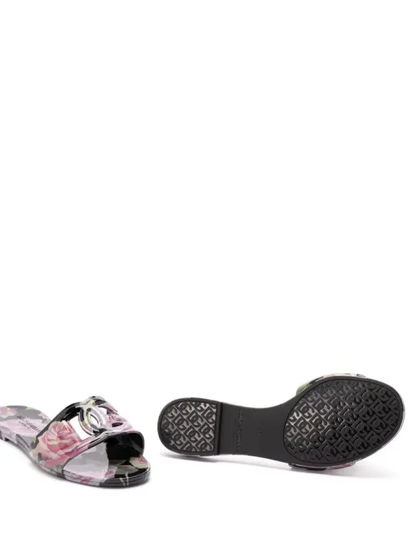 Dolce & Gabbana Rose-print Slides - Black
