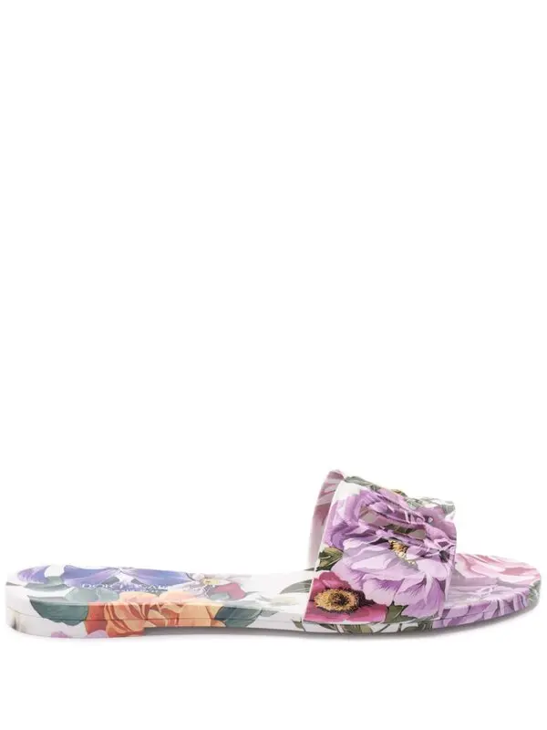 Dolce & Gabbana Floral-print Slides - White