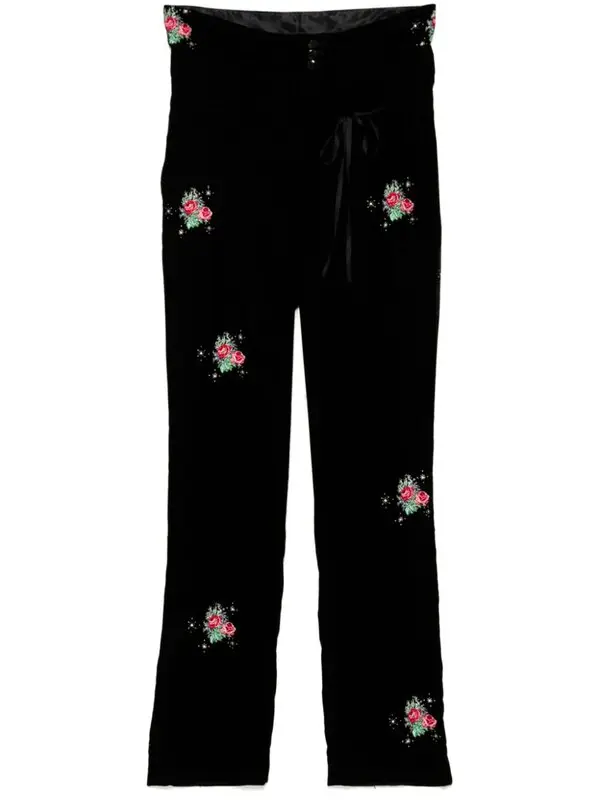 MIDORIKAWA Embroidered Floral Trousers - Black