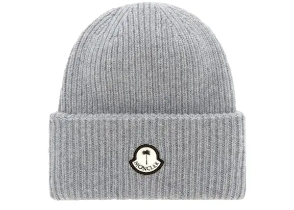 Moncler X Palm Angels Ribbed Beanie - Grey/white