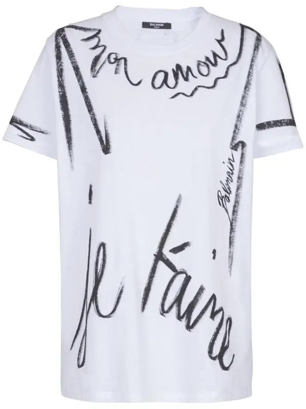 Balmain Je T'aime-print Short-sleeve T-shirt - White