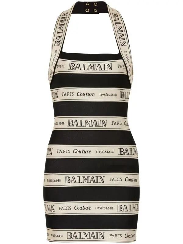 Balmain Logo-jacquard Mini Dress - Black